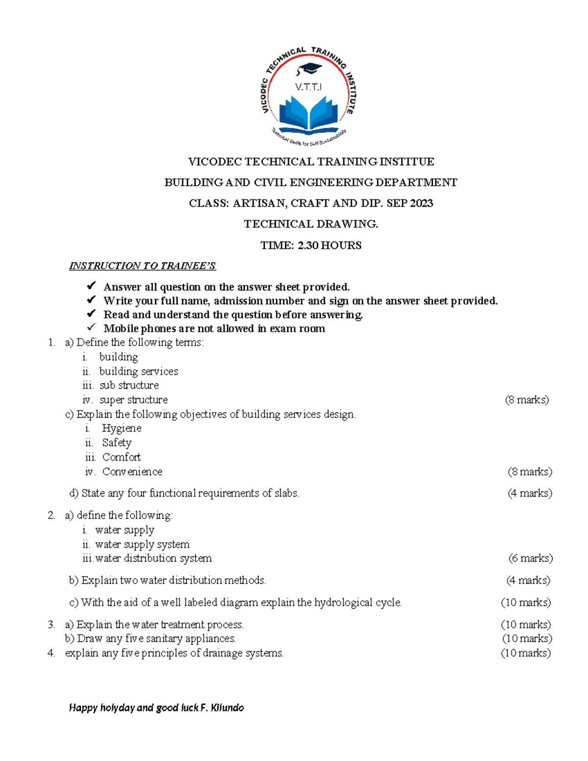 Building services - VICODEC TECHNICAL TRAINING INSTITUE BUILDING AND ...