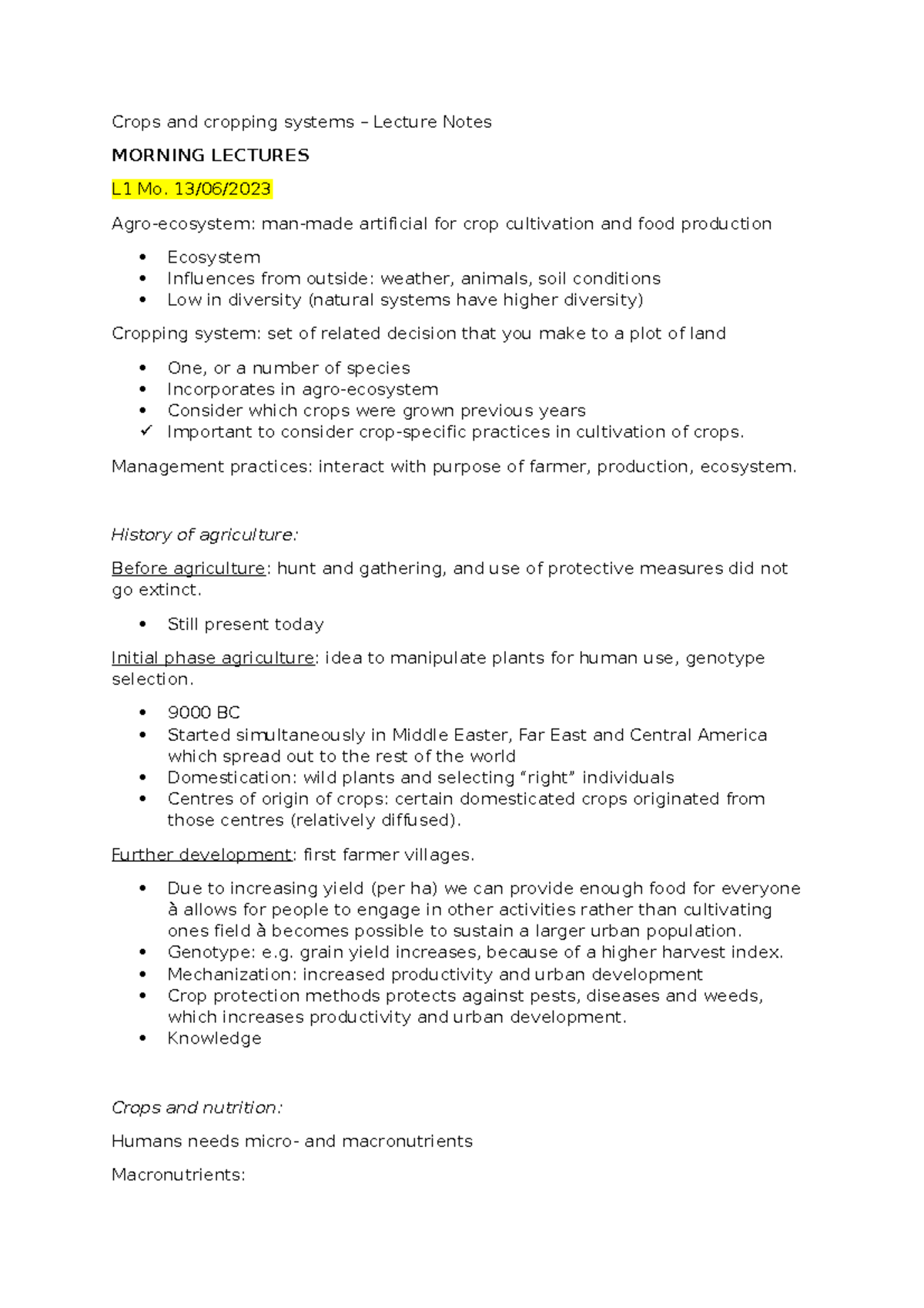 Crops and Cropping Systems - Notes 2023,24 - Crops and cropping systems ...