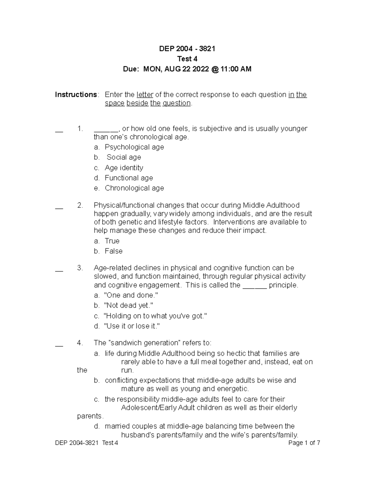 DEP 2004 3821 Test 4 - Human growth and development test answered - DEP ...