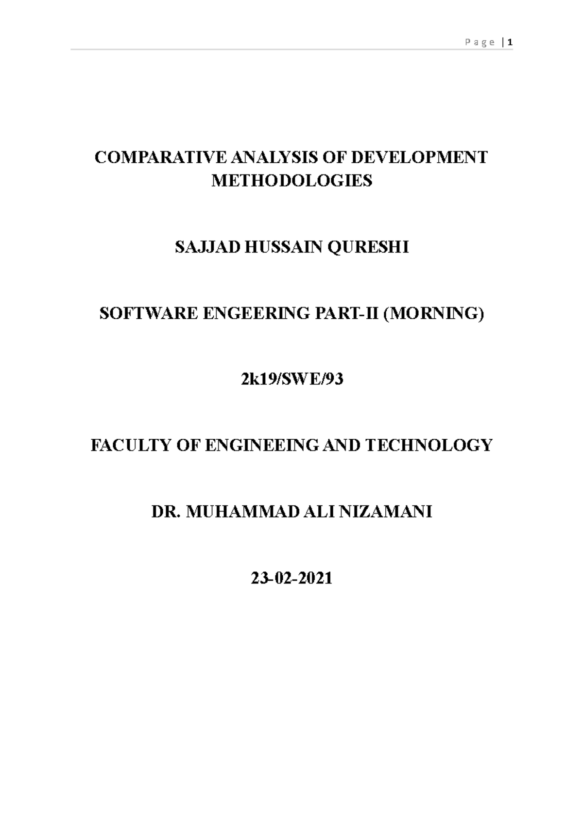 Software Engineering Assignment Comparative Analysis Of Development Methodologies Sajjad