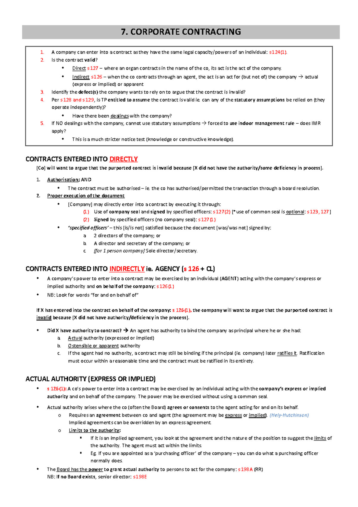 Corporate contracting - 7. CORPORATE CONTRACTING CONTRACTS ENTERED INTO ...