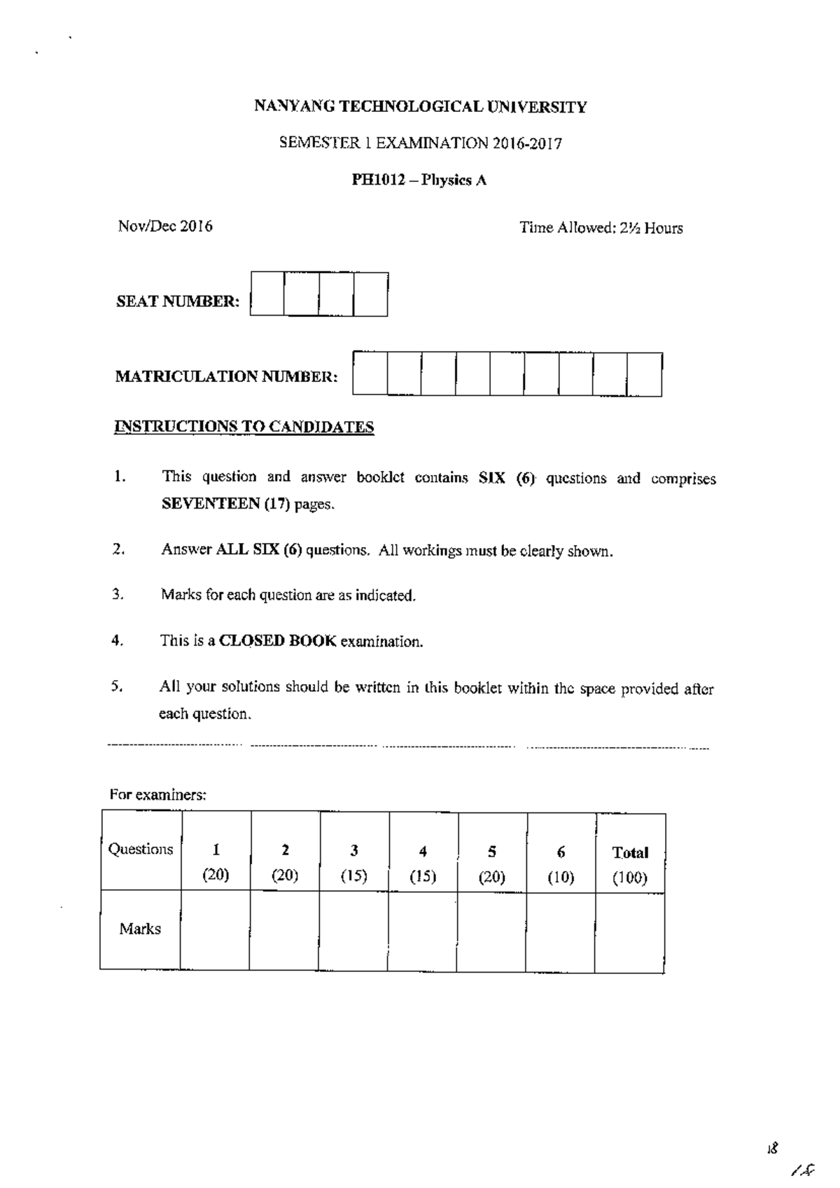PH1012 1617 S1 all - PH1012 - NTU - Studocu