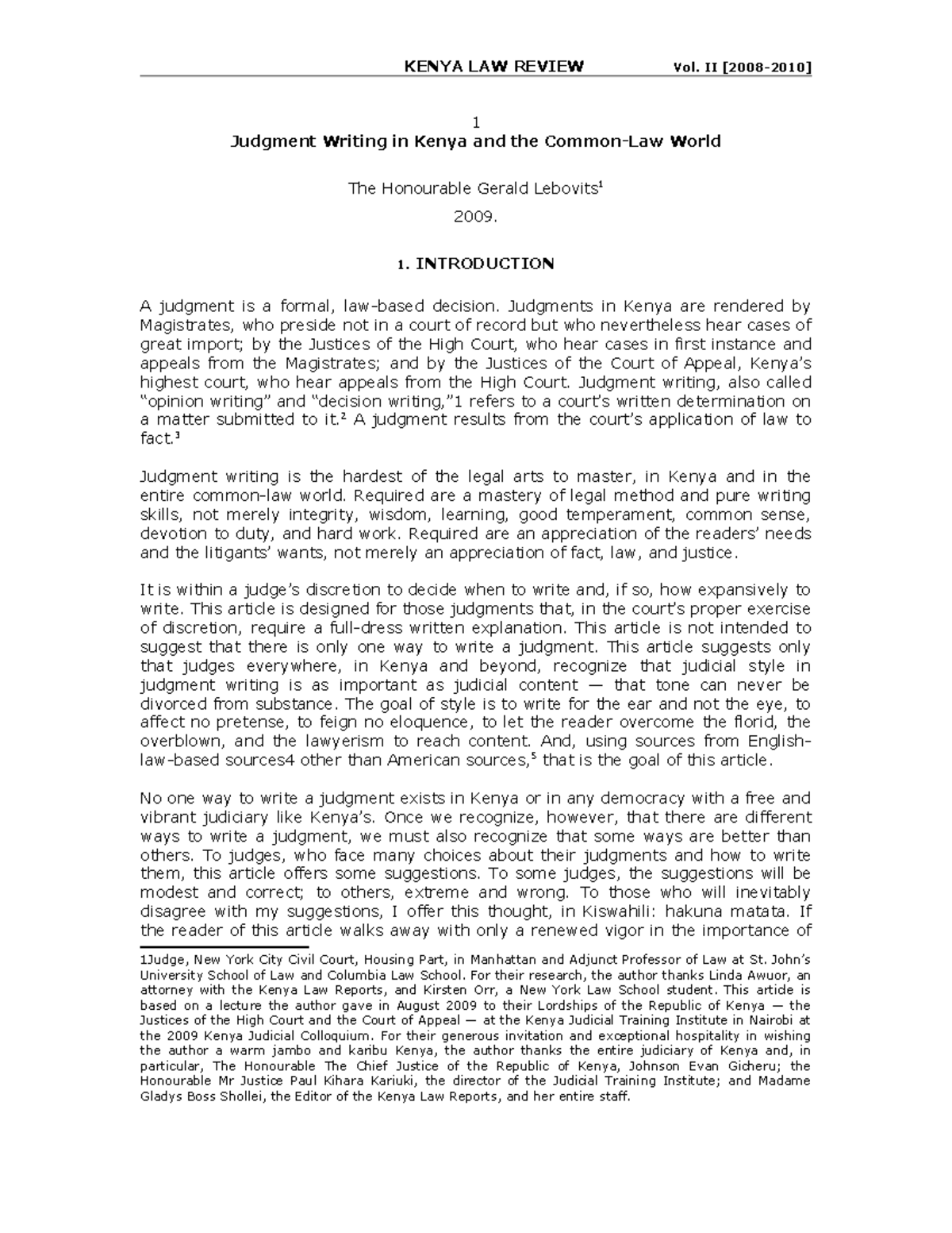Judgement writing in Kenya - KENYA LAW REVIEW Vol. II [2008-2010 ...
