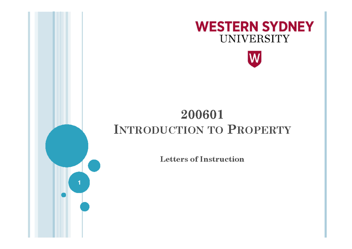 Week 5 - letters of instruction - 200601 INTRODUCTION TO PROPERTY Letters of Instruction OUTLINE ...