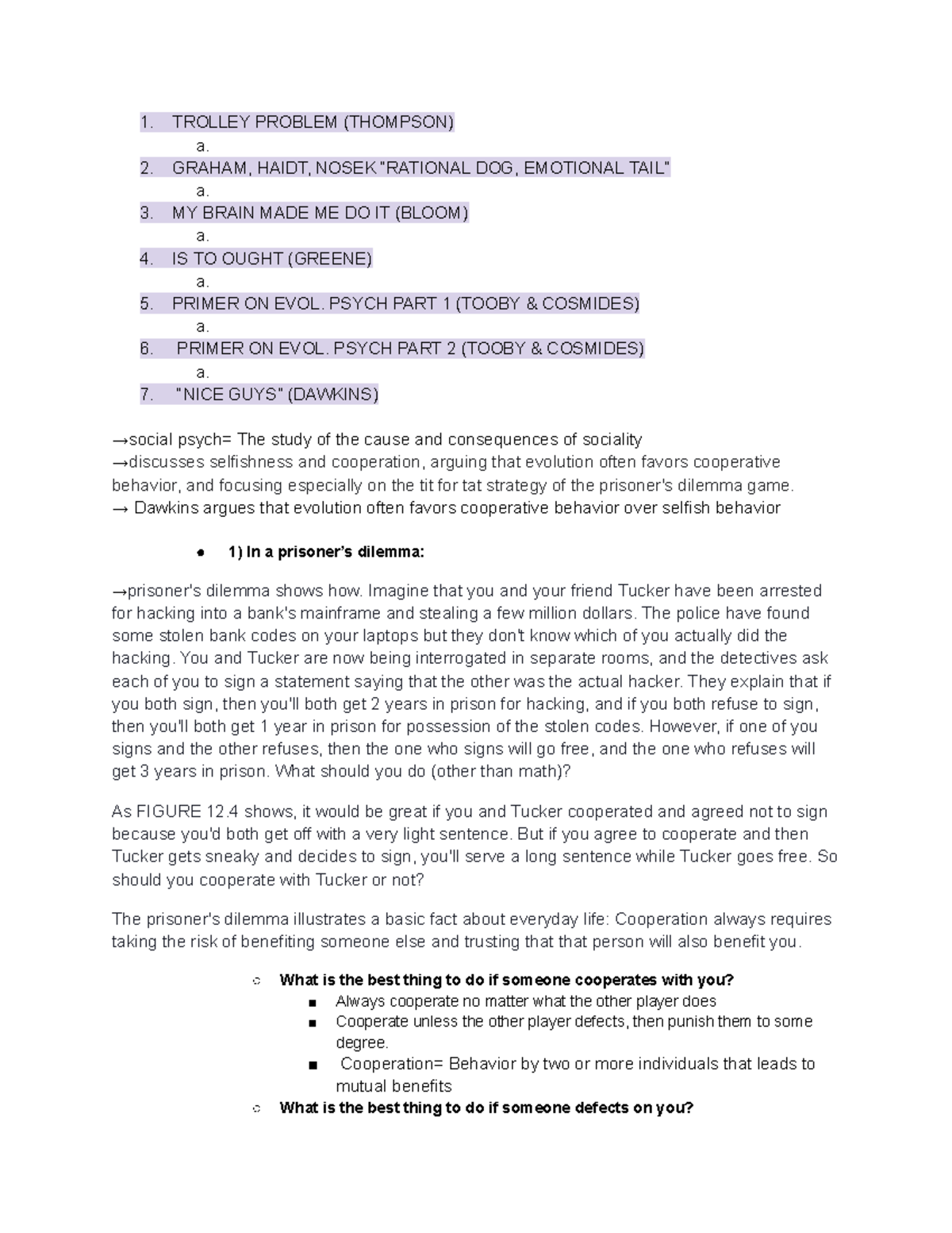 Psychology Morality Readings AND Questions - 1. TROLLEY PROBLEM ...