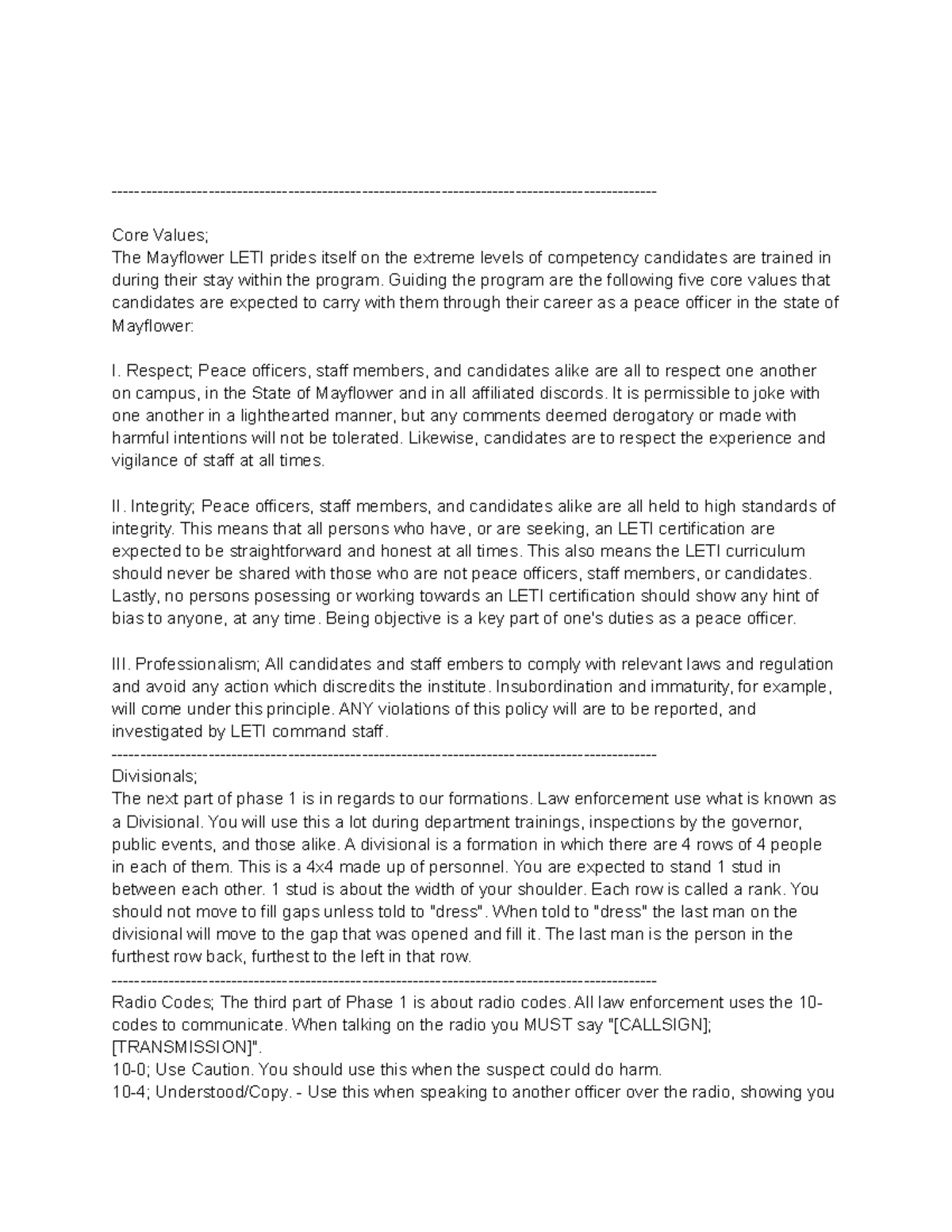 Mayflower LETI Core Values Formations and Radio Codes - Studocu