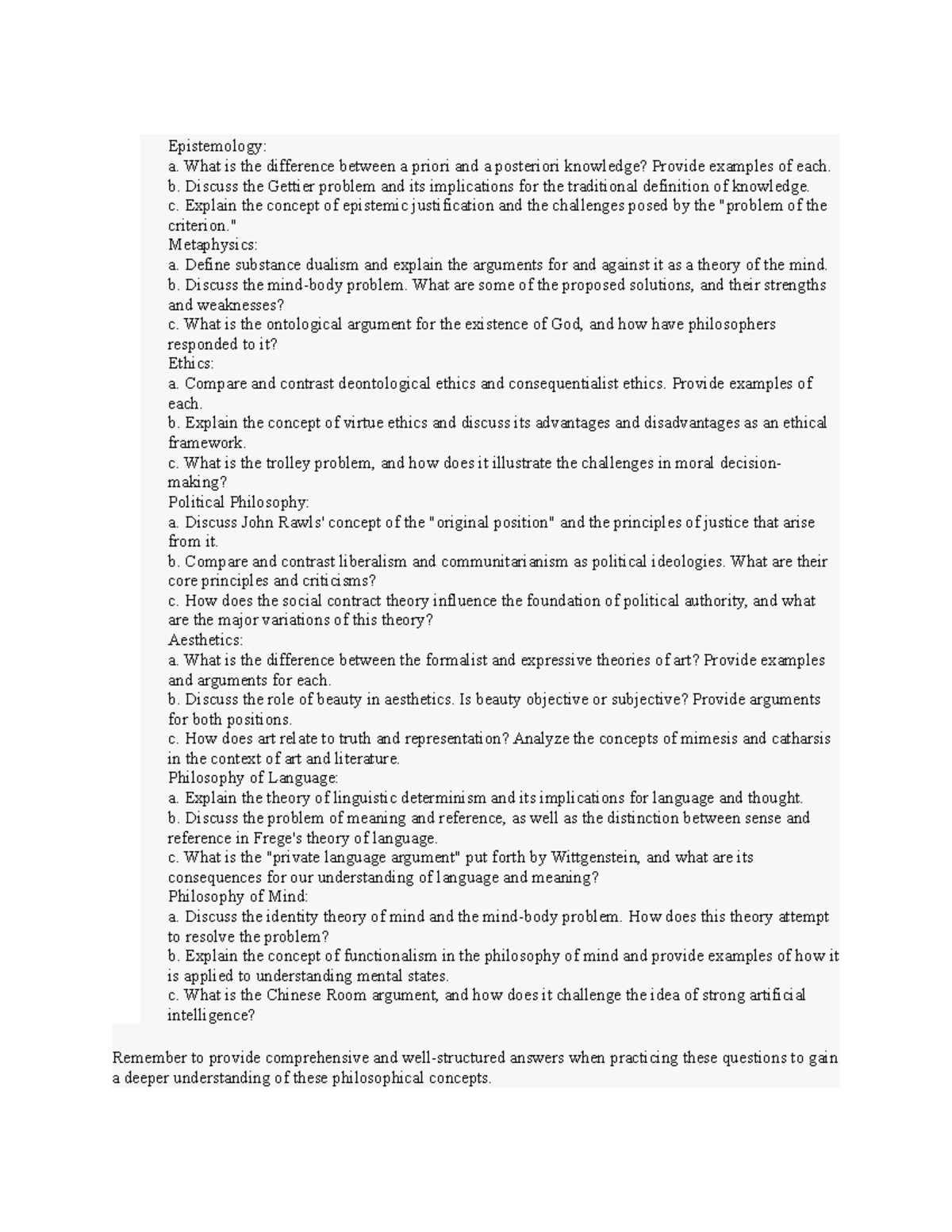 Practice questions 4 - Epistemology: a. What is the difference between ...