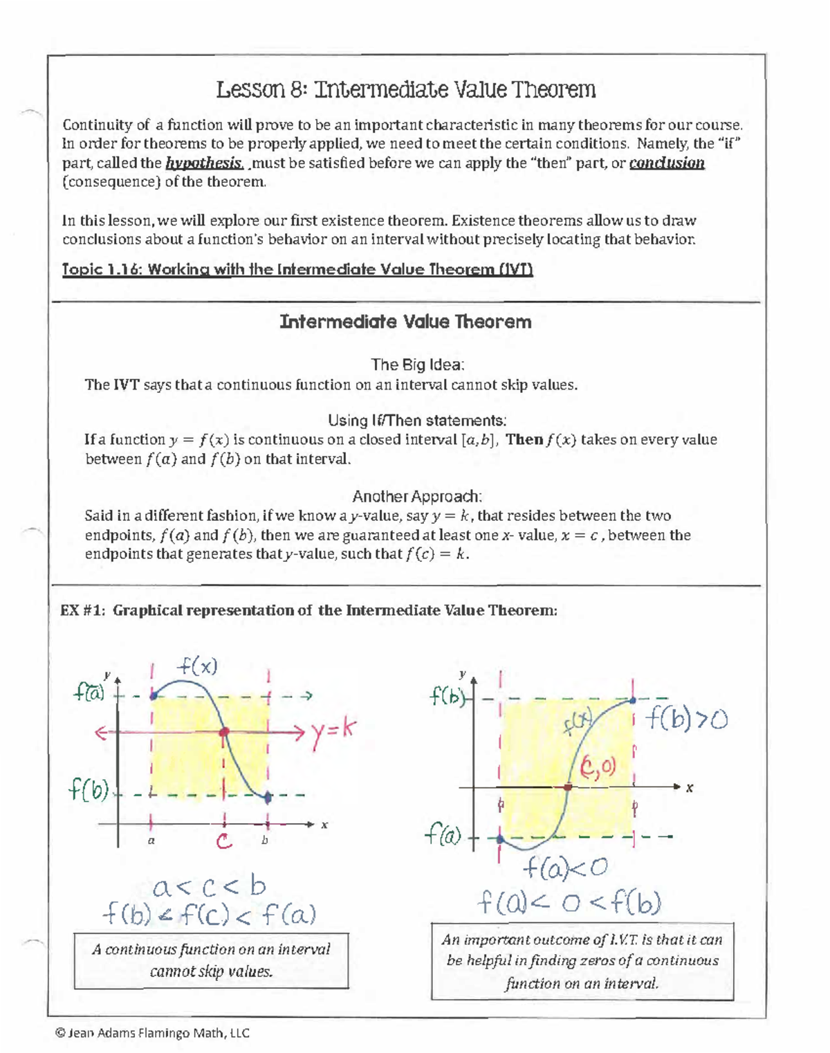 Calculus 1 1.8 Notes - Lesson 8: Interme搀椀ate Value Theorem Continuity ...
