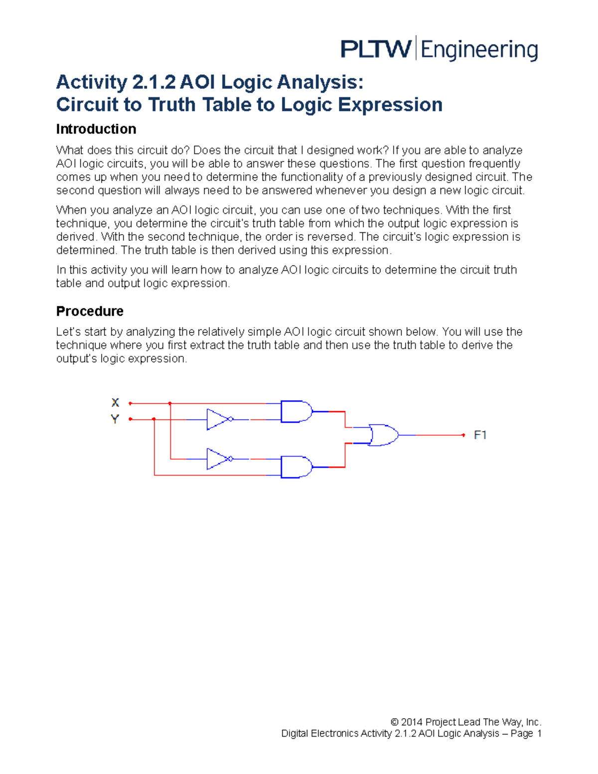 2.1.2.A AOILogic Analysis - Activity 2.1 AOI Logic Analysis: Circuit to Truth Table to Logic ...