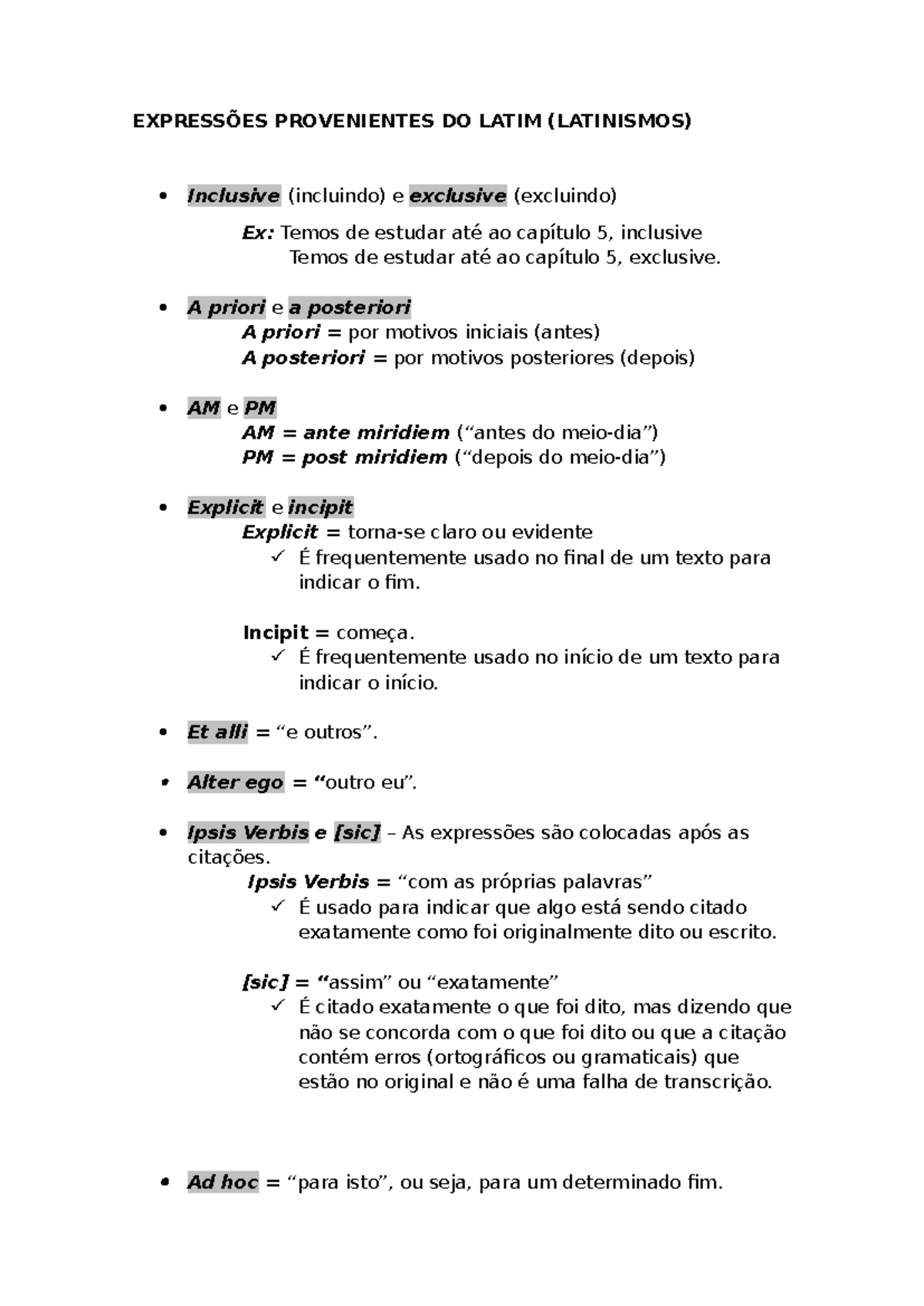 Expressões em latim e os seus significados - Apontamentos de Latim l ...