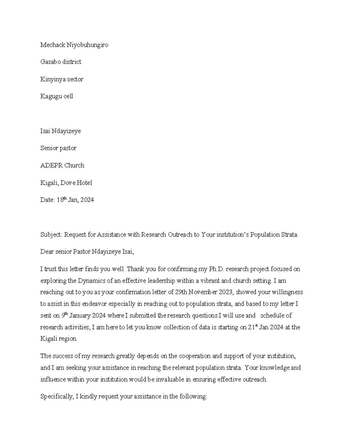 3rd letter - Mechack Niyobuhungiro Gasabo district Kinyinya sector ...