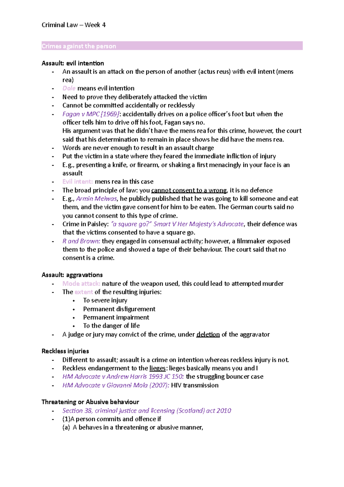 Crime against the person - Crimes against the person Assault: evil ...