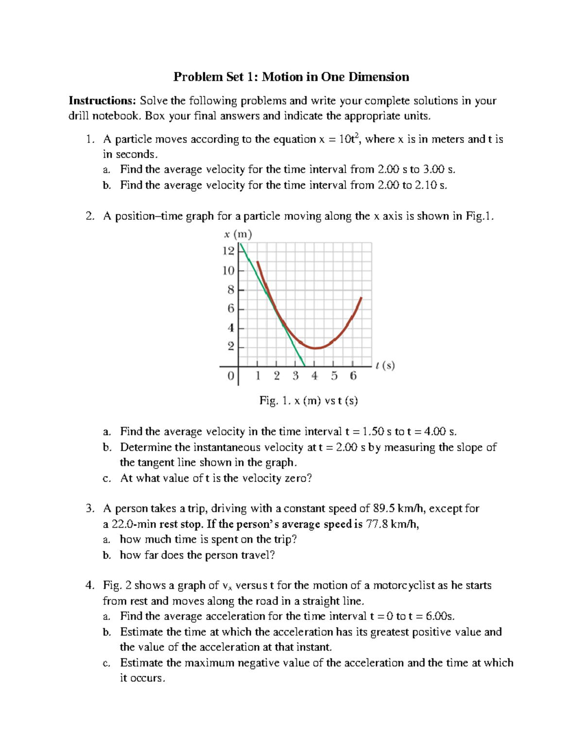 PS1 Motion in One Dimension - Problem Set 1: Motion in One Dimension ...