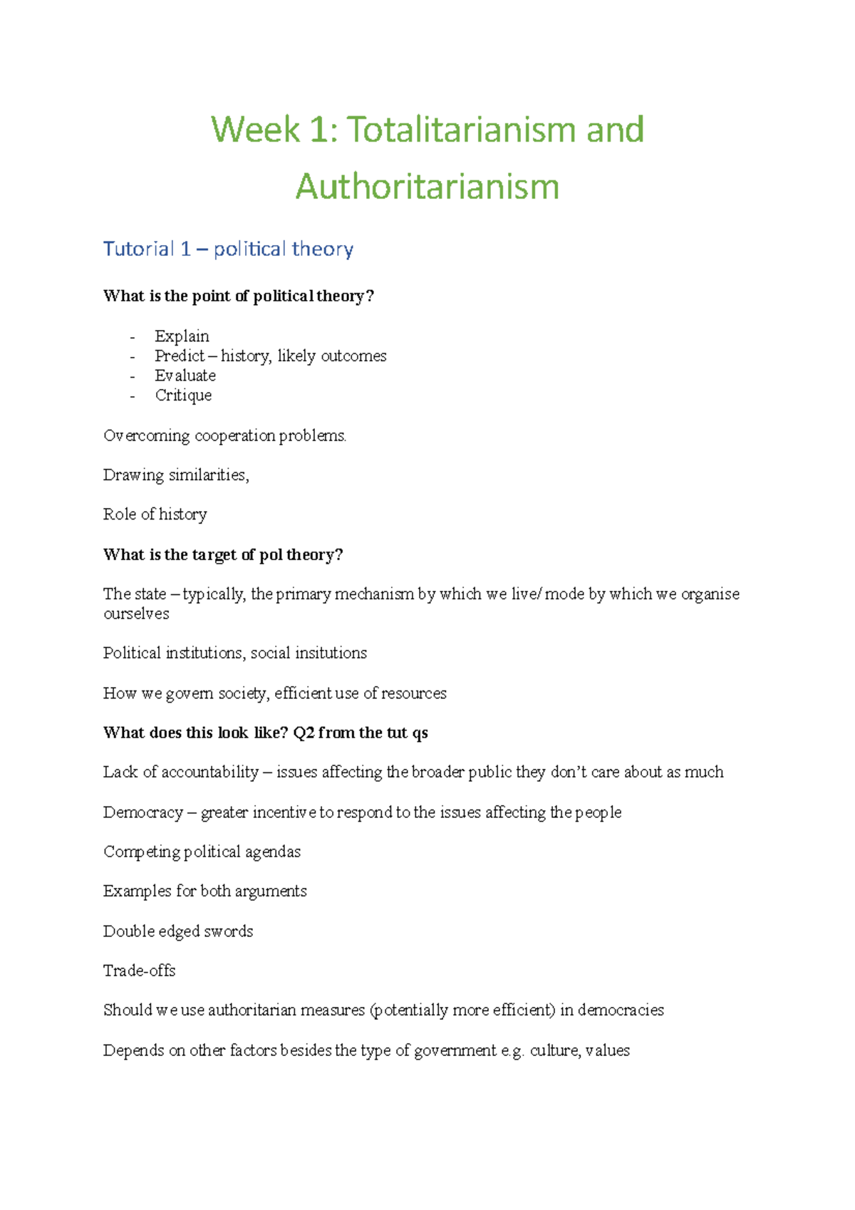 Week 1 Totalitarianism and Authoritarianism - Week 1: Totalitarianism ...