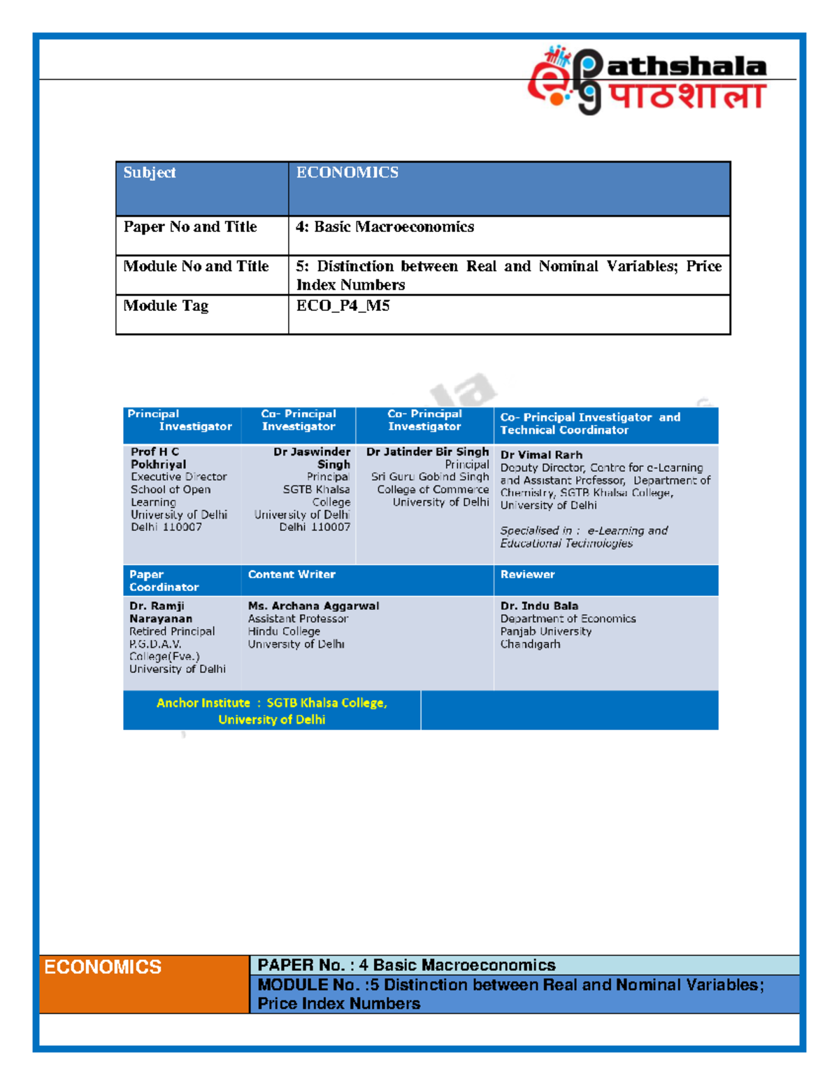 Real And Nominal Variable Economics Paper No 4 Basic 0661
