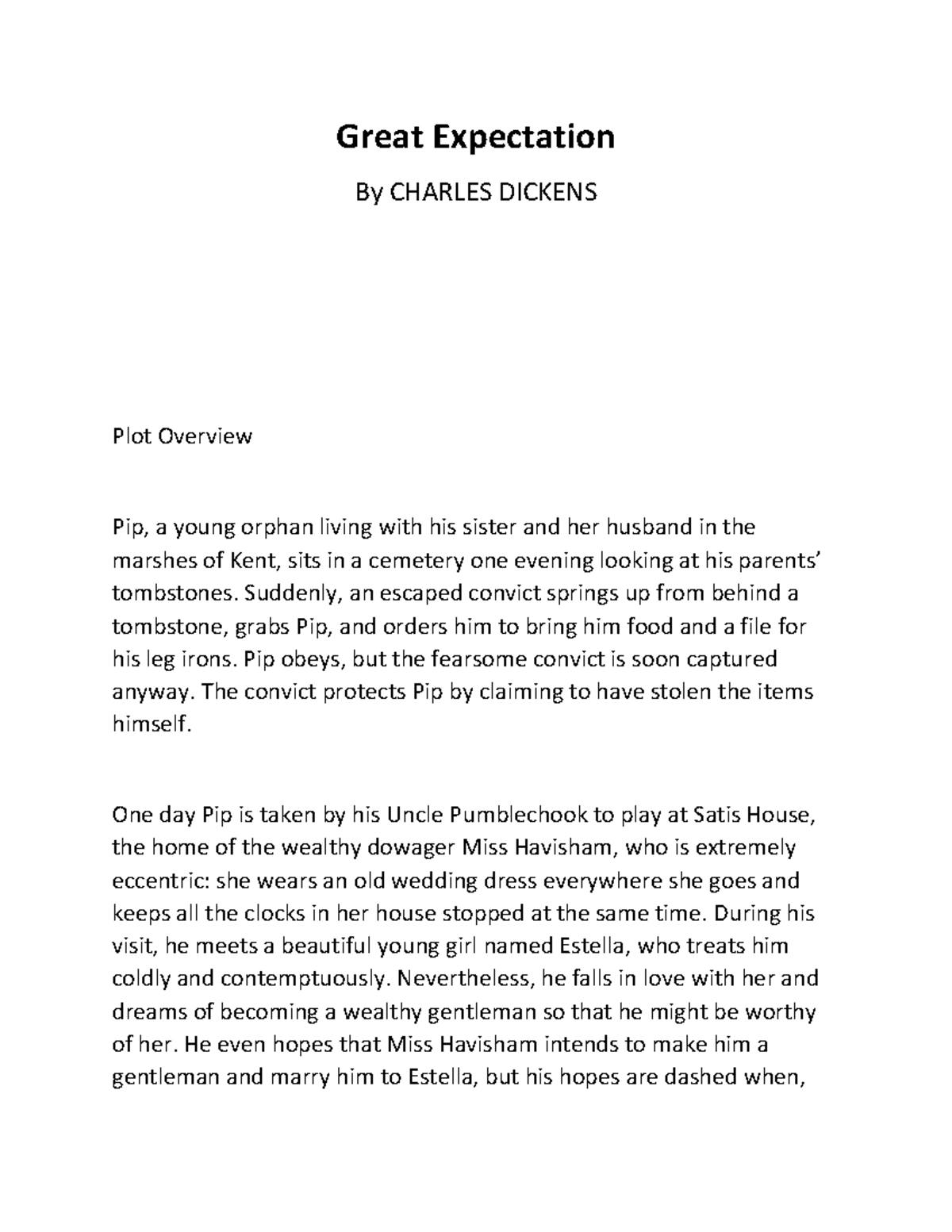 Great expectation analysis - Great Expectation By CHARLES DICKENS Plot ...