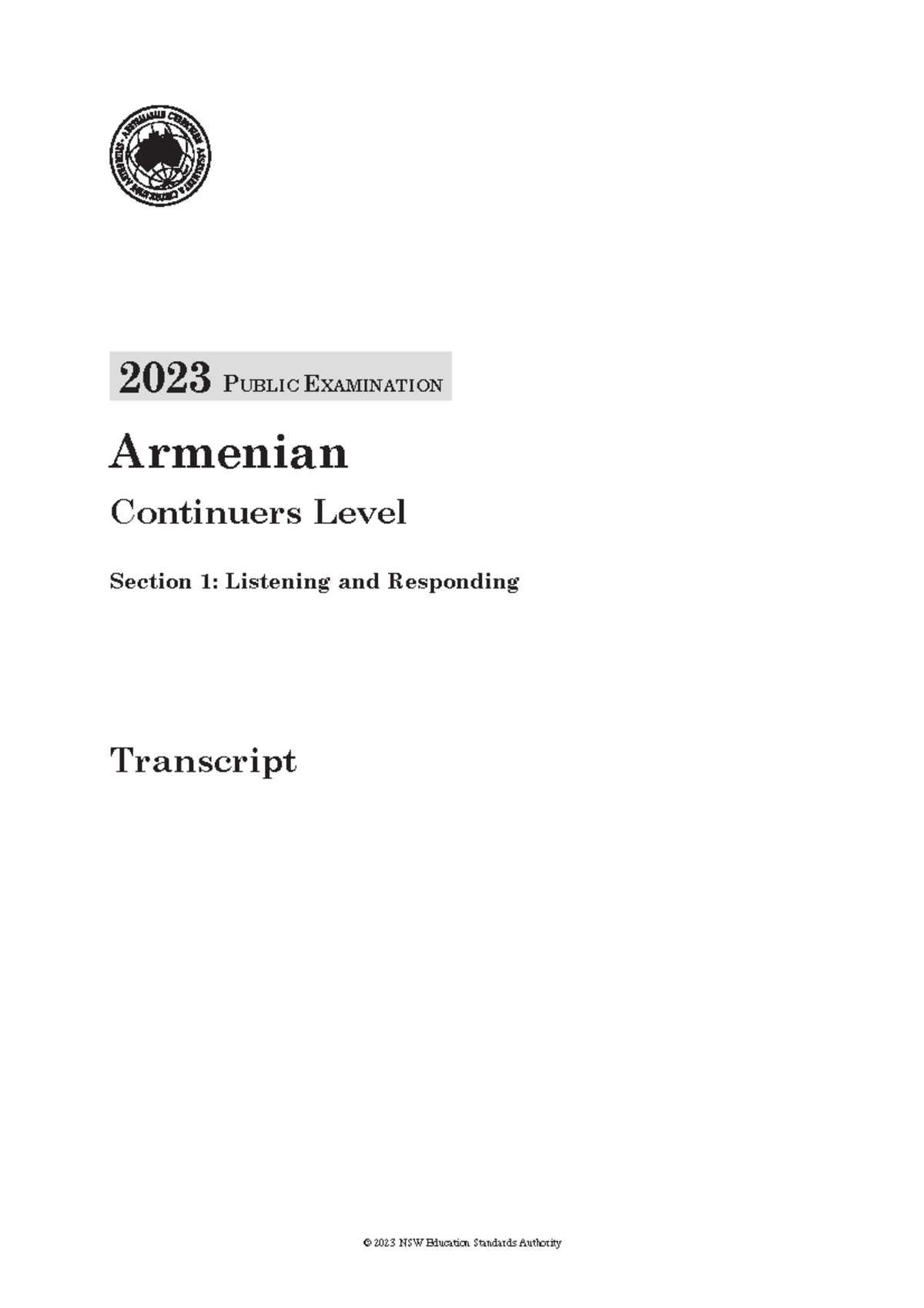 2023 hsc armenian transcript - © 2023 NSW Education Standards Authority ...