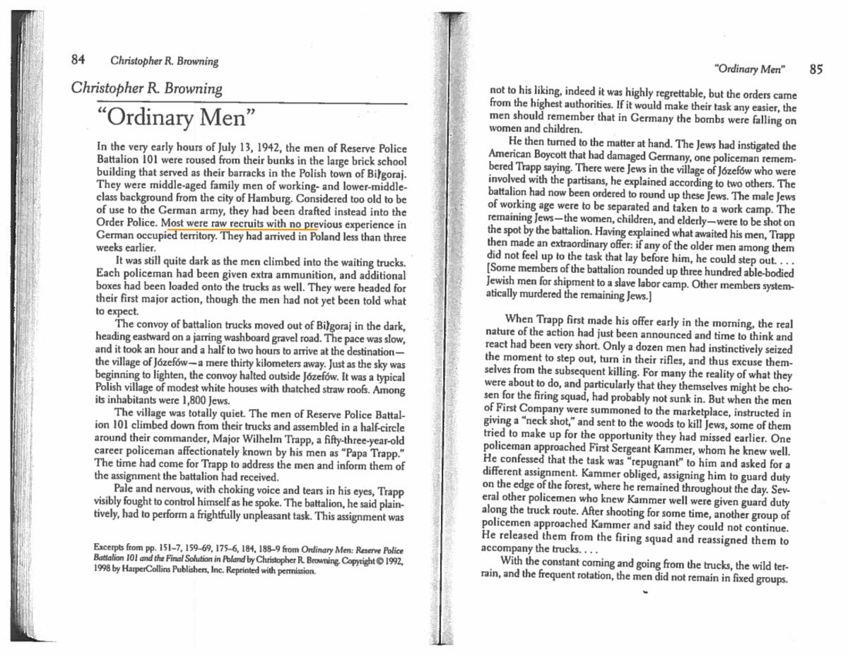Christopher R. Browning, Ordinary Men - Jwst 240 - Studocu