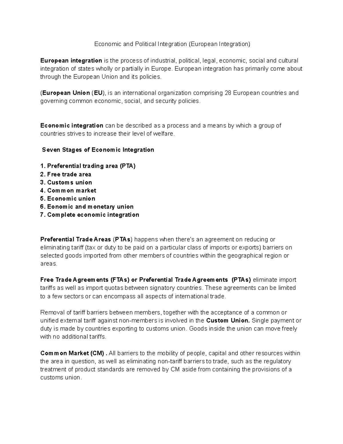 Economic and Political Integration (European Integration) - European ...