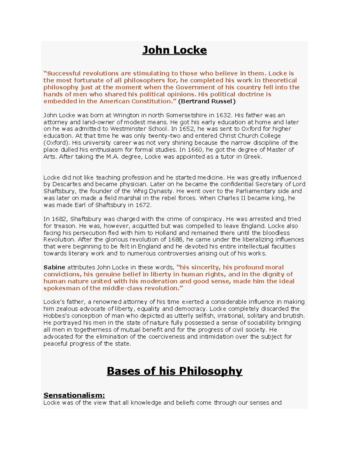 John Locke jhgvjkh - John Locke “Successful revolutions are stimulating ...