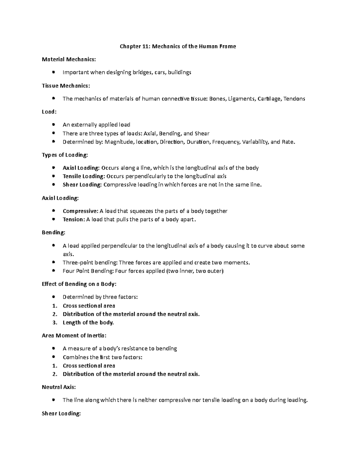 Chapter 11 Mechanics of the Human Frame - Types of Loading: Axial ...