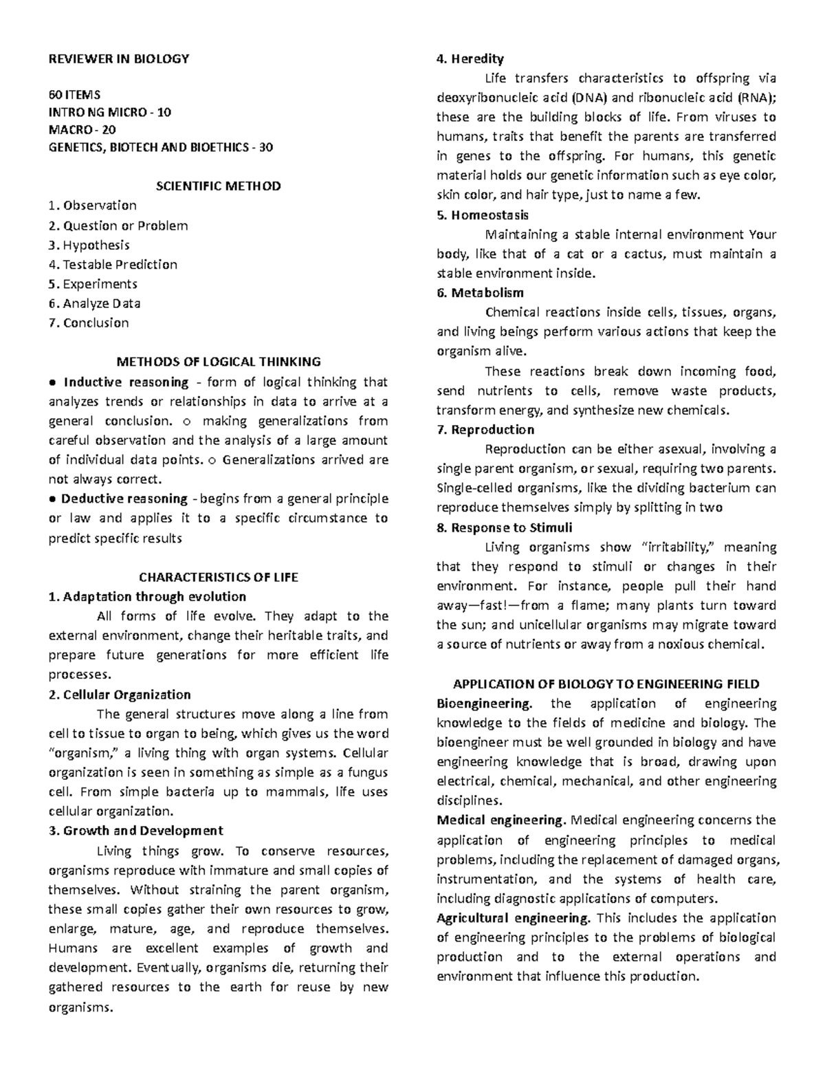 Reviewer IN Modern Biology - REVIEWER IN BIOLOGY 60 ITEMS INTRO NG ...