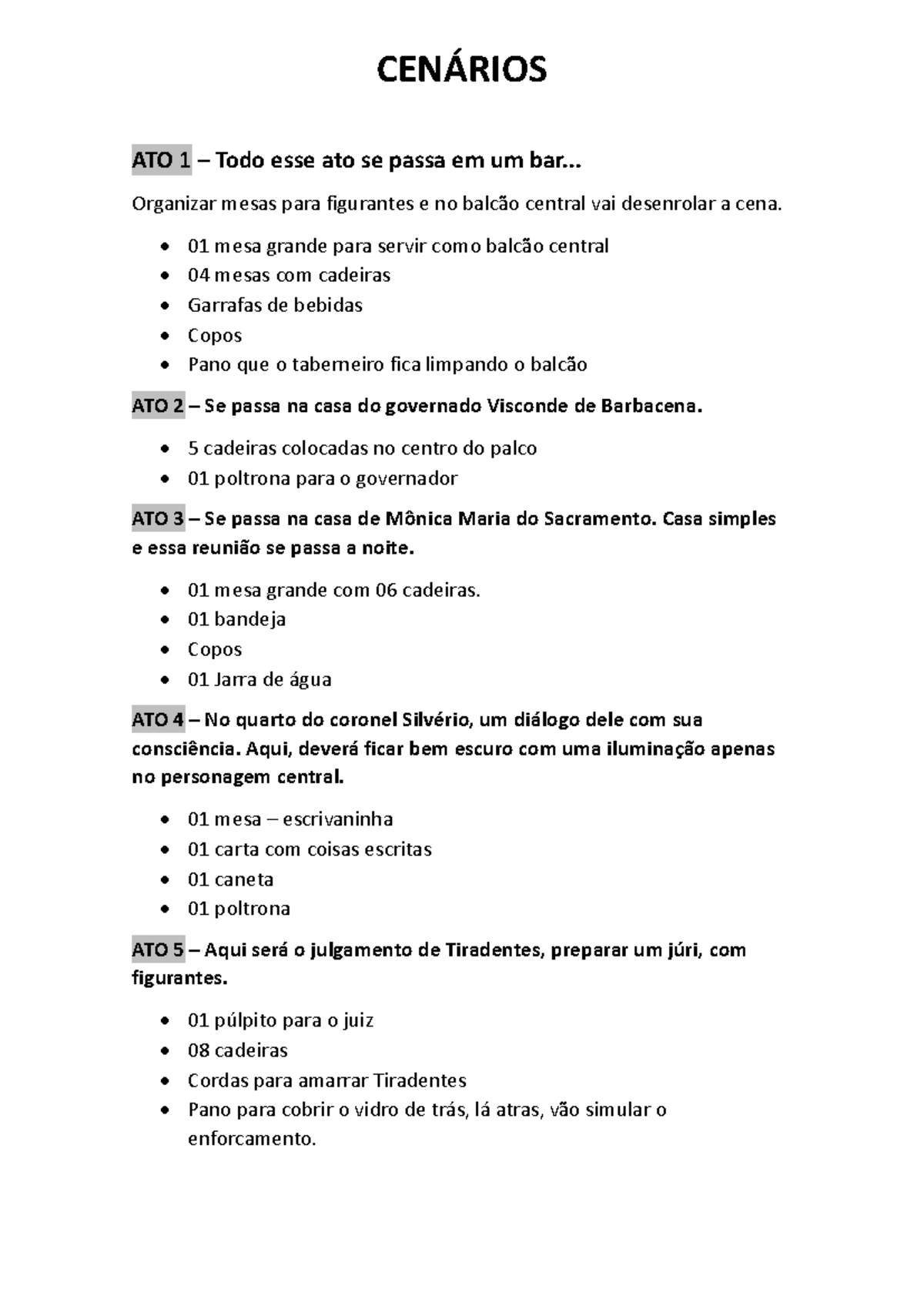 Cenários - Hshshd - CENÁRIOS ATO 1 – Todo esse ato se passa em um bar ...