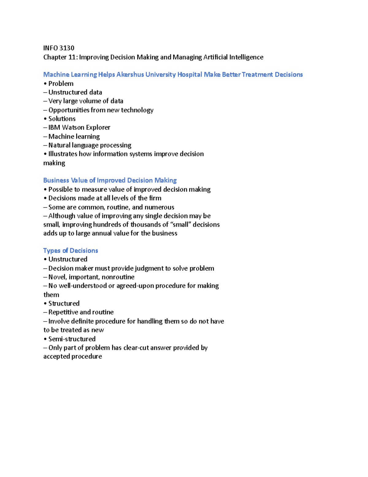 INFO 3130 CH 11 - Chapter 11 class notes from the slides - INFO 3130 ...