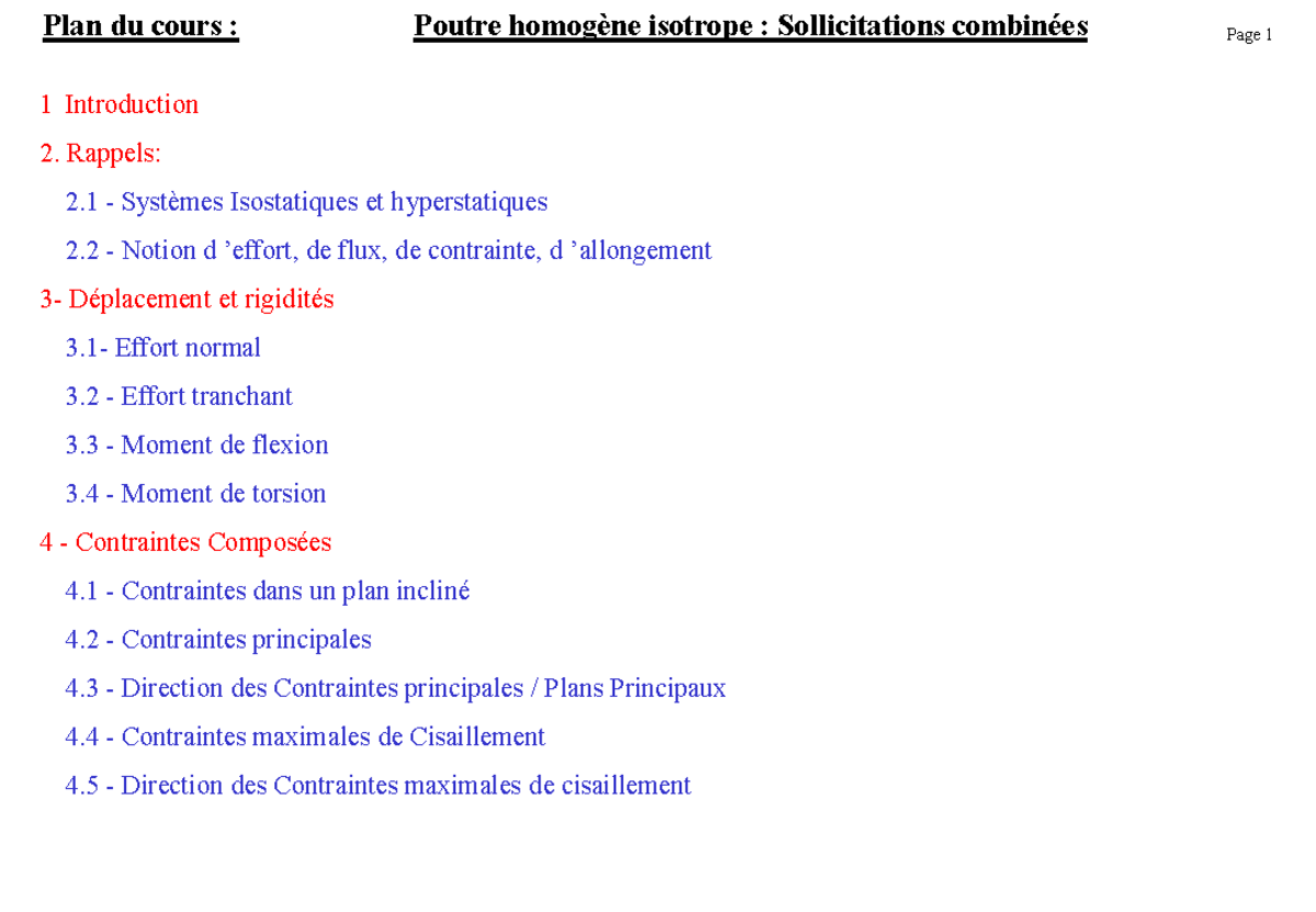 63 effort combine - RAS - Plan du cours : Poutre homogène isotrope ...