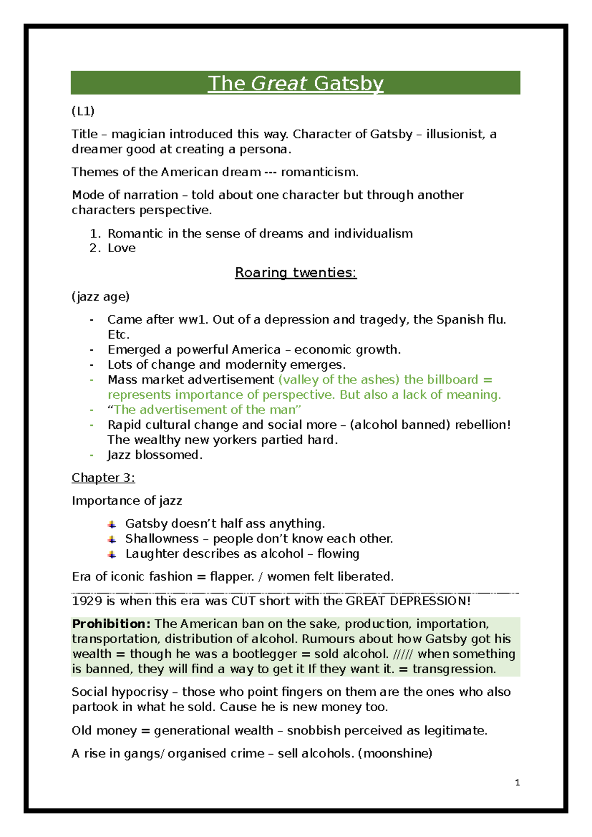 The Great Gatsby lec notes - The Great Gatsby (L1) Title – magician ...