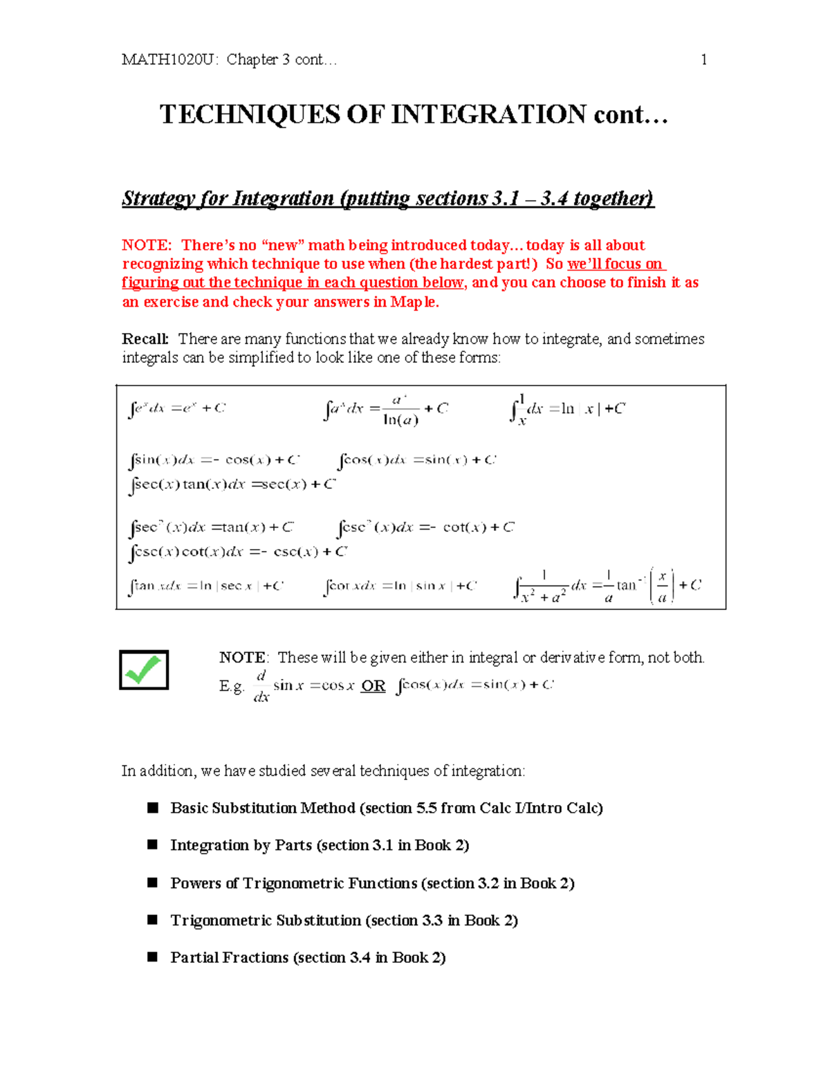 Mod3a intstrategy - llllllll - TECHNIQUES OF INTEGRATION cont... Strategy for Integration ...
