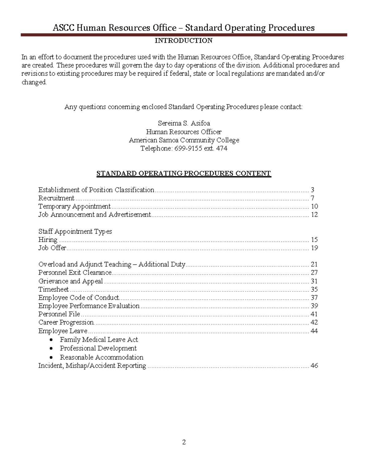 3A-HR-SOPs - INTRODUCTION In an effort to document the procedures used ...