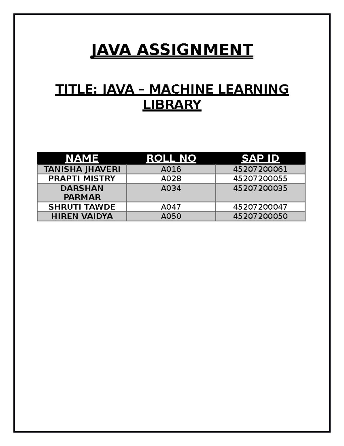JAVA - Machine Learning - JAVA ASSIGNMENT TITLE: JAVA – MACHINE ...