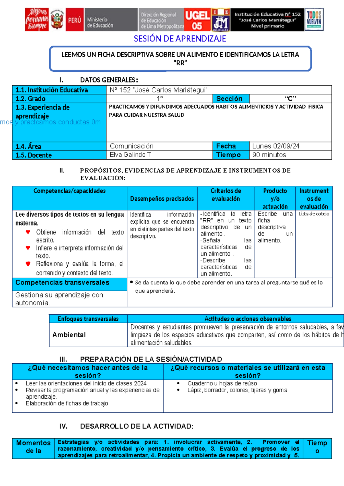 Sesion DE Comunicación - Leemos UNA Ficha Descriptiva DE Alimentos Y LA ...