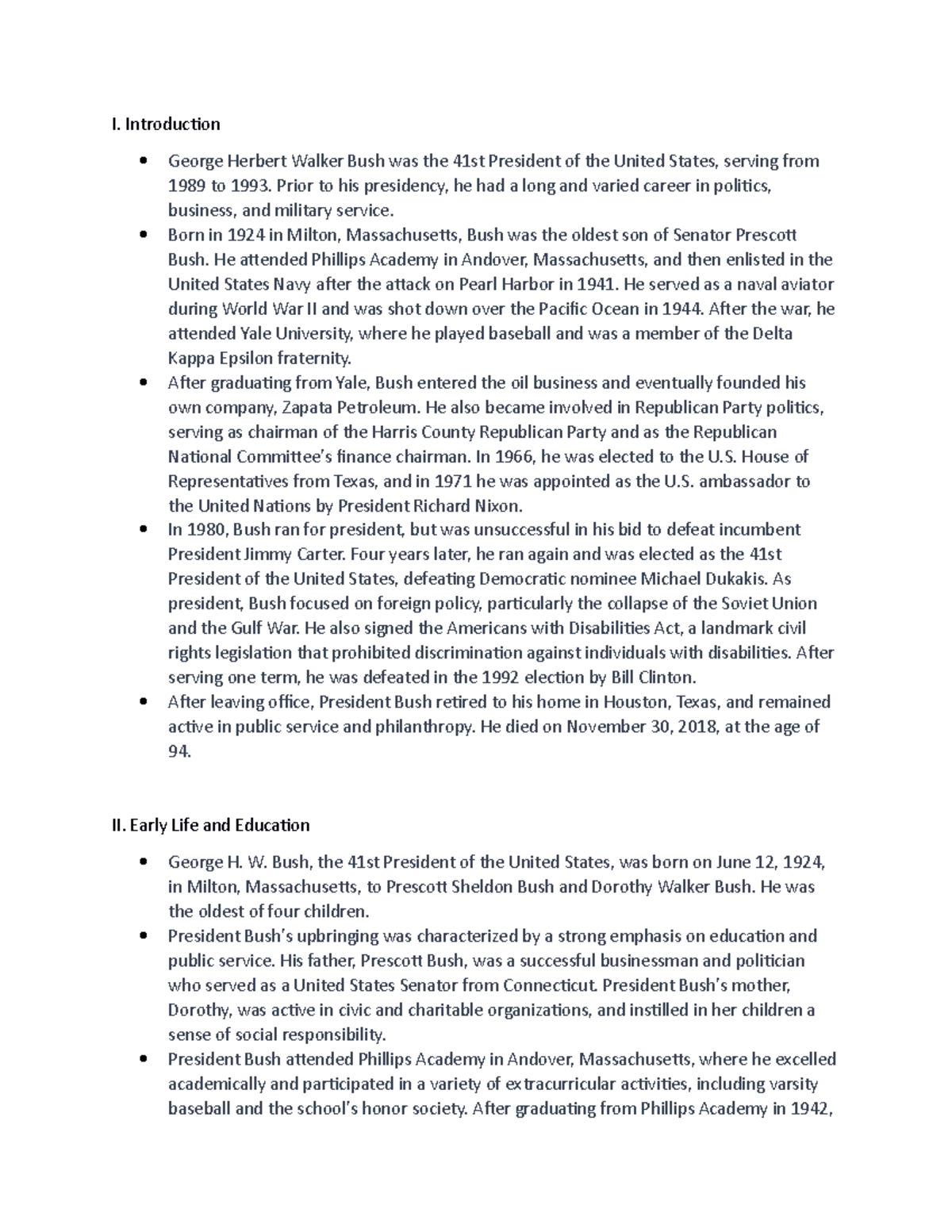 George Bush Final Paper Complete Outline - I. Introduction George ...