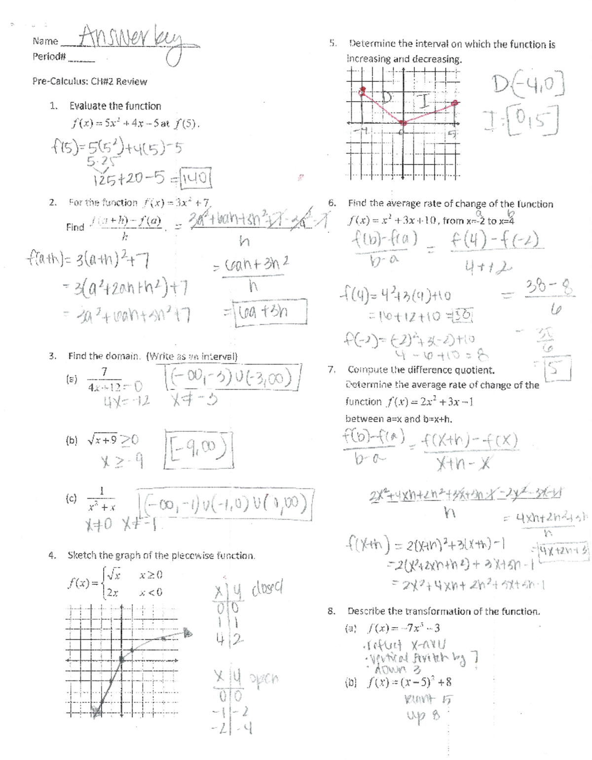 Precal ch2 review - pre - MAT 171 - Studocu