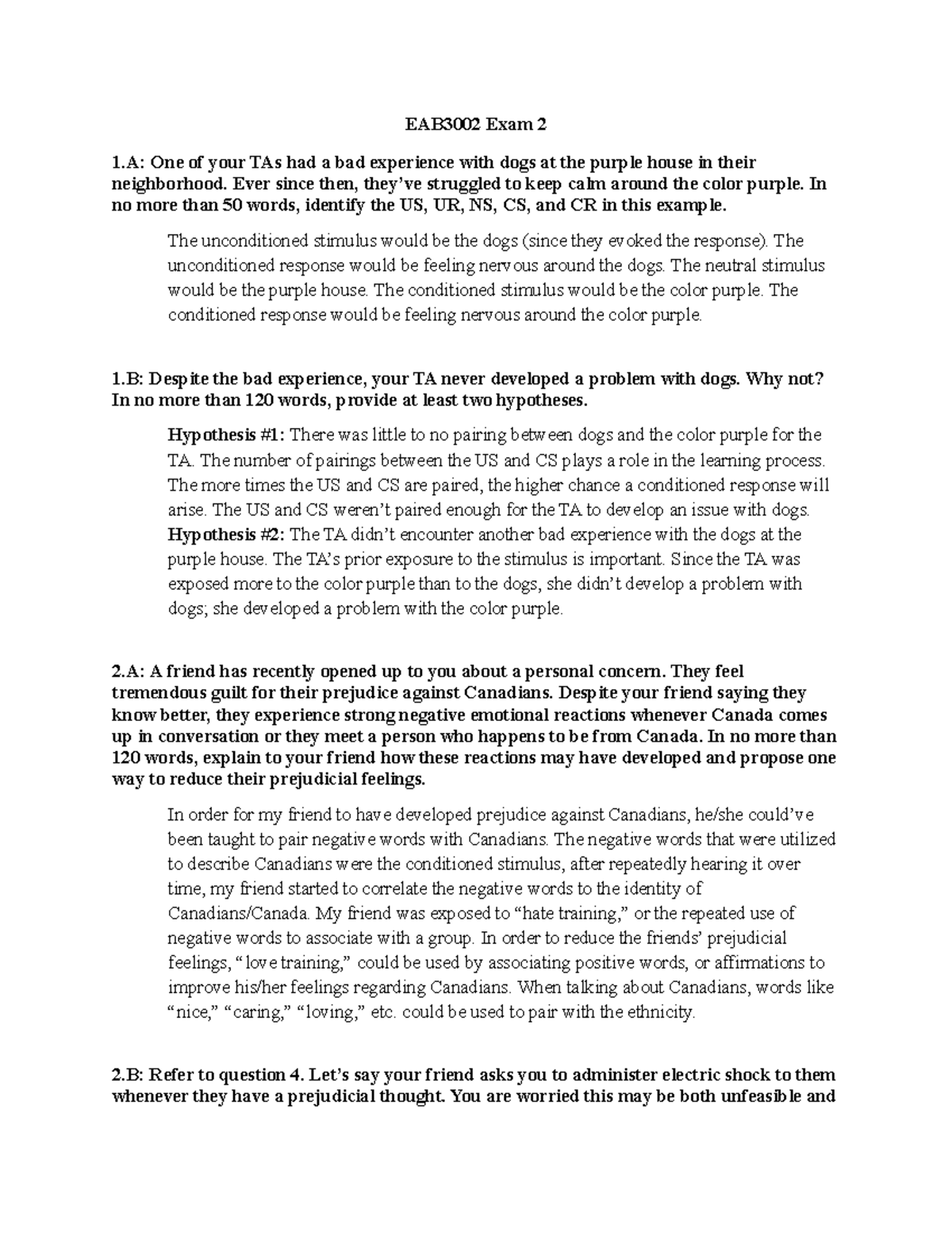 Exam 2 Review Questions - EAB3002 Exam 2 1: One of your TAs had a bad ...