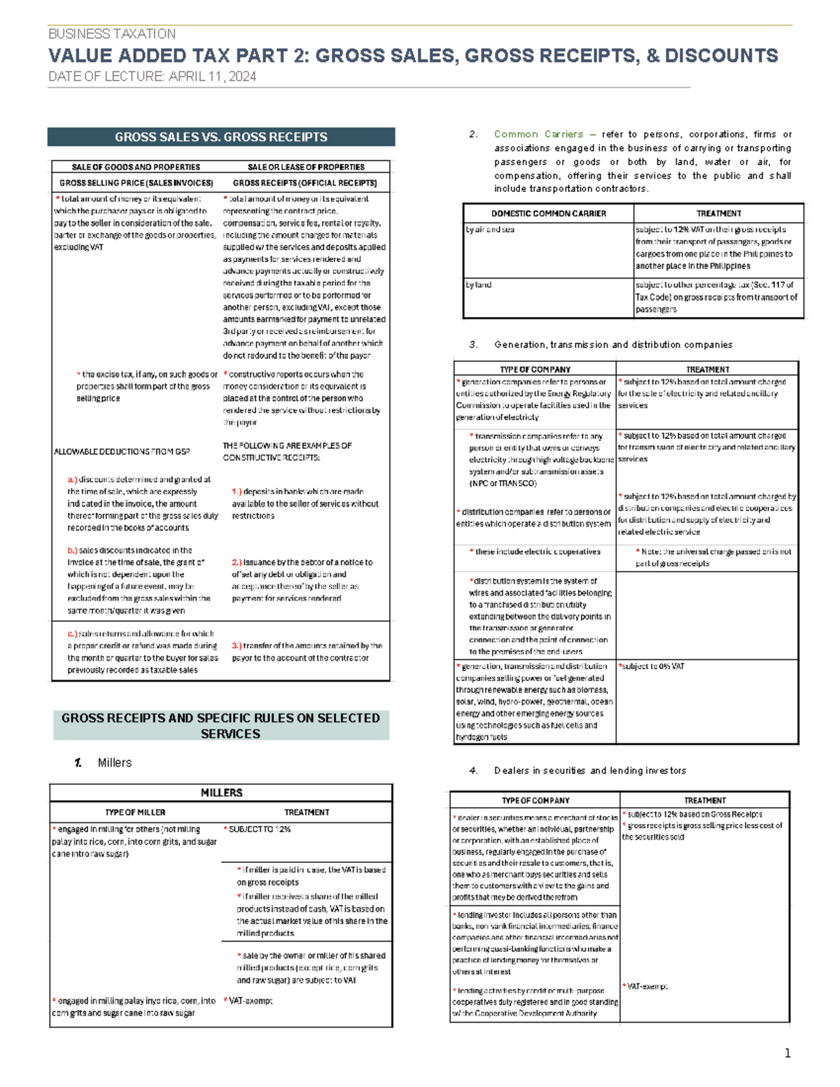 Value Added Tax PART 2 - BUSINESS TAXATION GROSS SALES VS. GROSS ...
