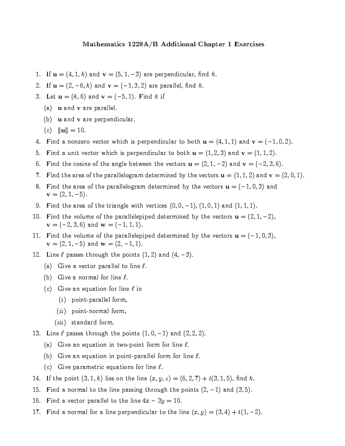 Chap1 practice questions - Mathematics 1229A/B Additional Chapter 1 ...