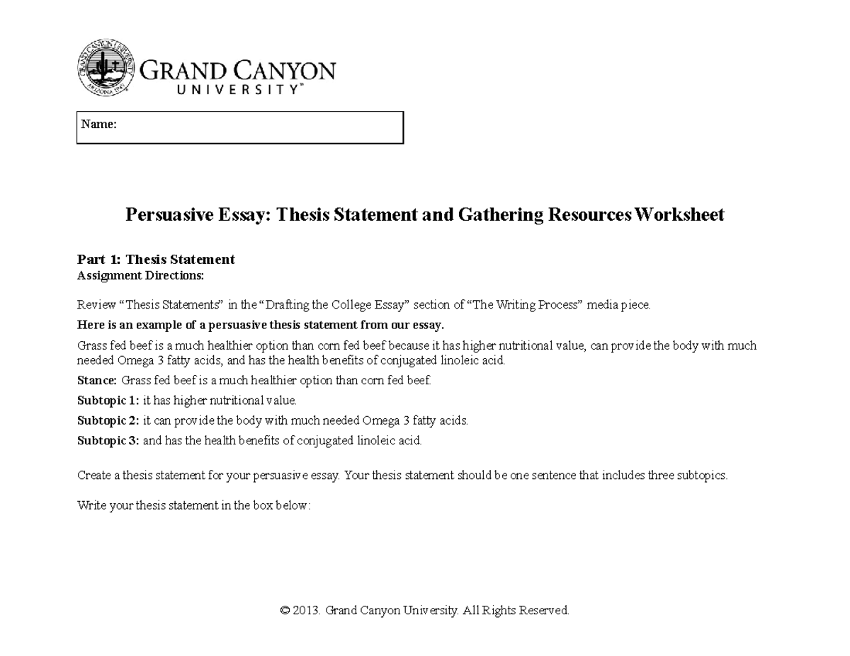 PHI105 T3 Thesis Statement and Gathering Resources Worksheet-2 2 - Name ...