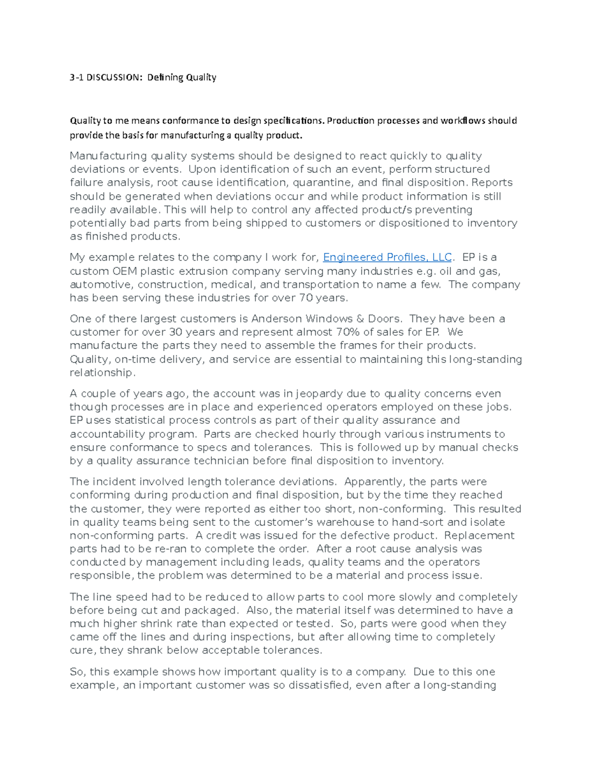 3-1 Discussion - Defining Quality - 3-1 DISCUSSION: Defining Quality ...