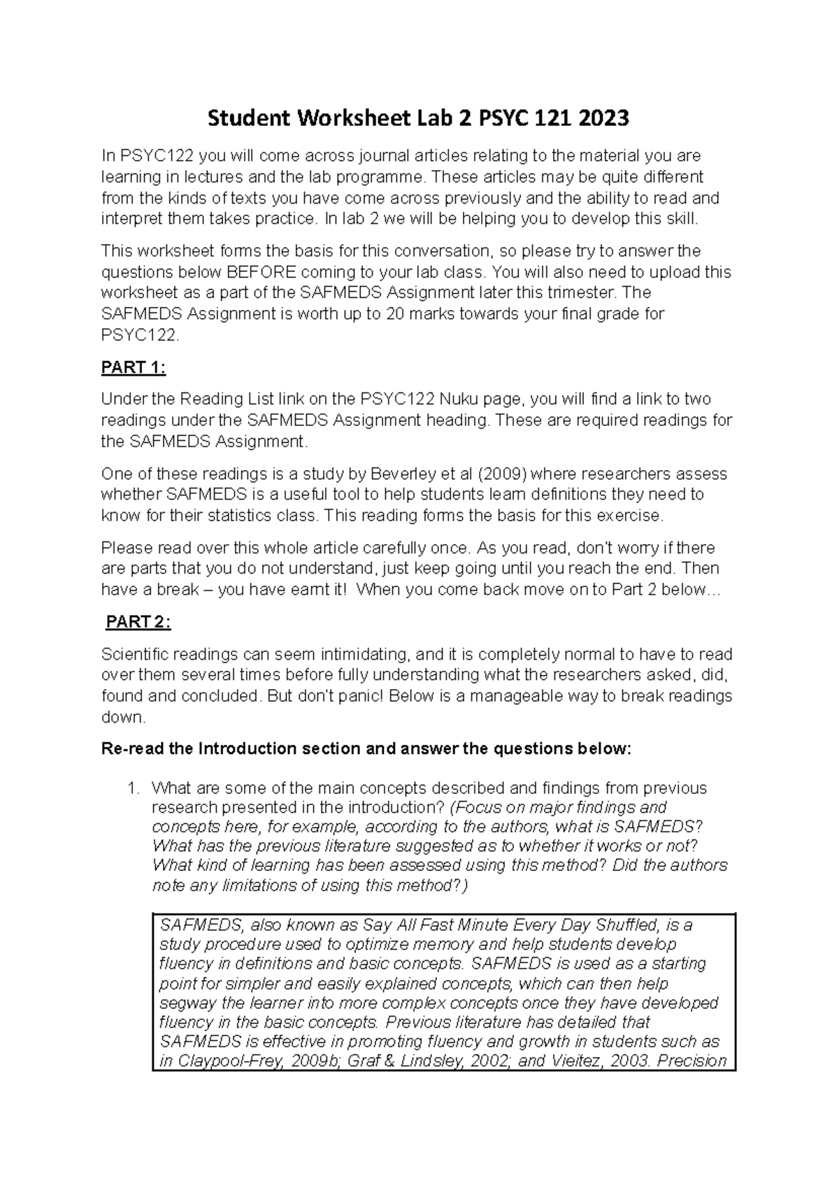 PSYC121 2023 Student worksheet lab 2 - Student Worksheet Lab 2 PSYC 121 ...