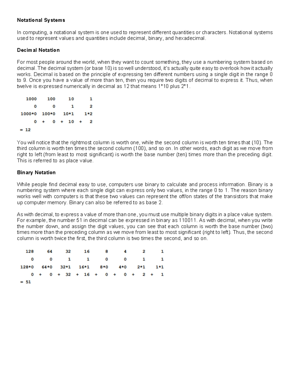 Week 3 Module - Notes - Notational Systems In computing, a notational ...