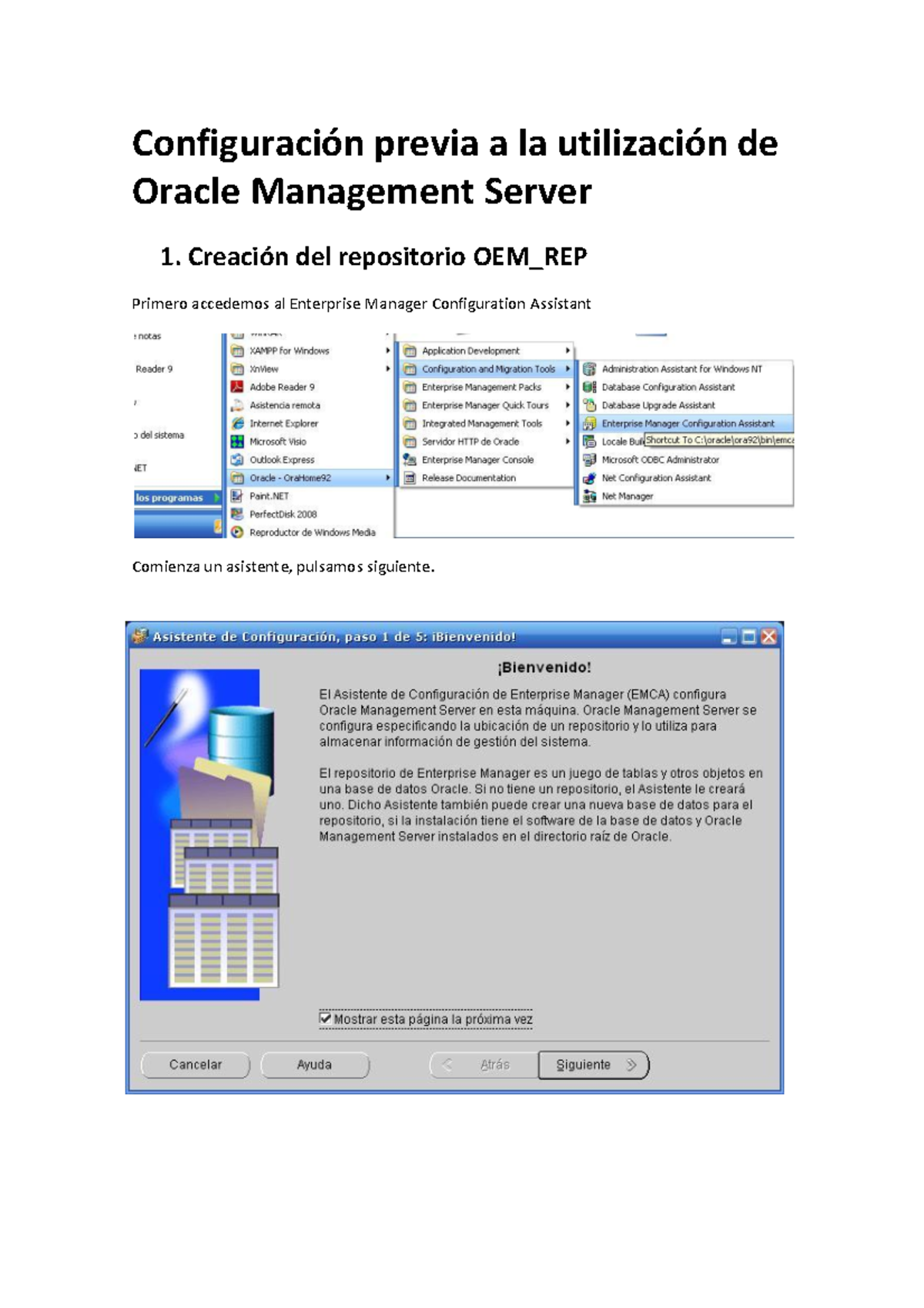 Configuración previa a la utilización de Oracle Management Server ...