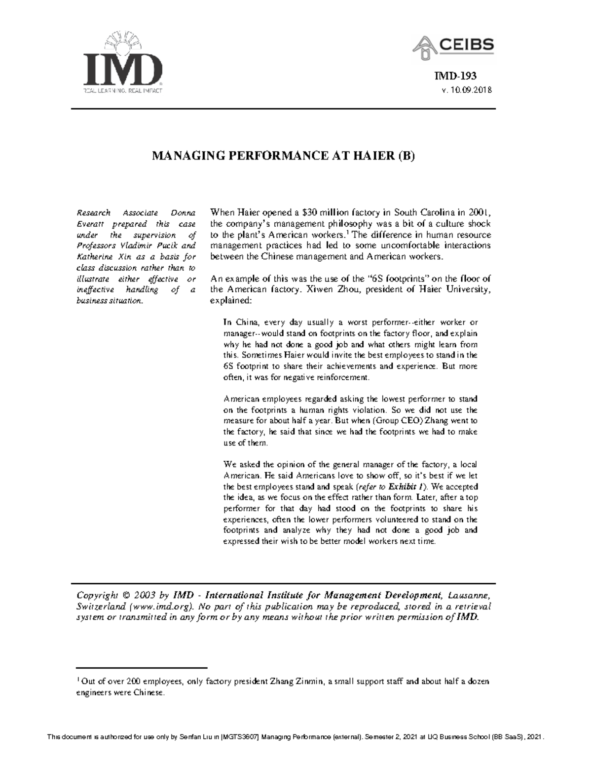 Haier performance management in China 's case part A - IMD 193 v. 10 ... Haier performance management in China 's case part A - IMD 193 v. 10 ...