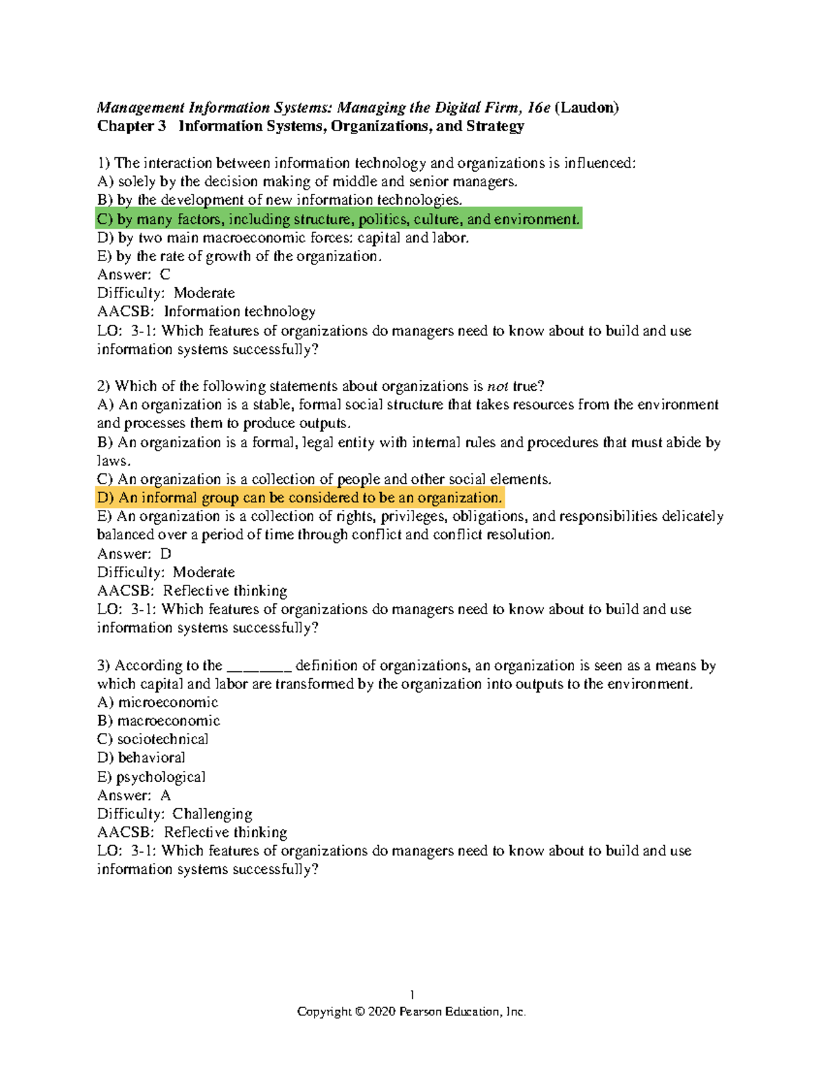 Chapter 03 - sample questions - 1 Management Information Systems ...