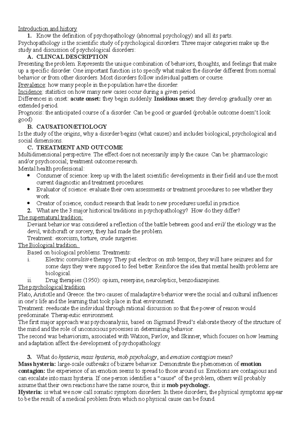 BD abn Test 1 Study Guide - Introduction and history 1. Know the ...