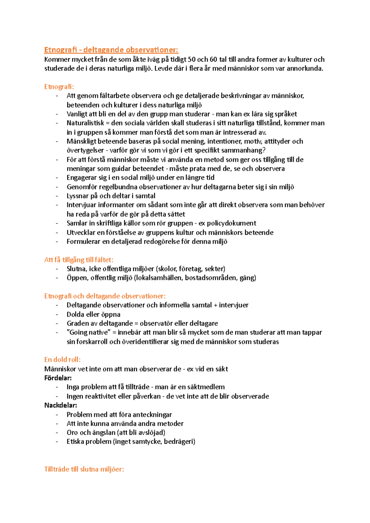 Etnografi - deltagande observationer - Etnografi - deltagande ...