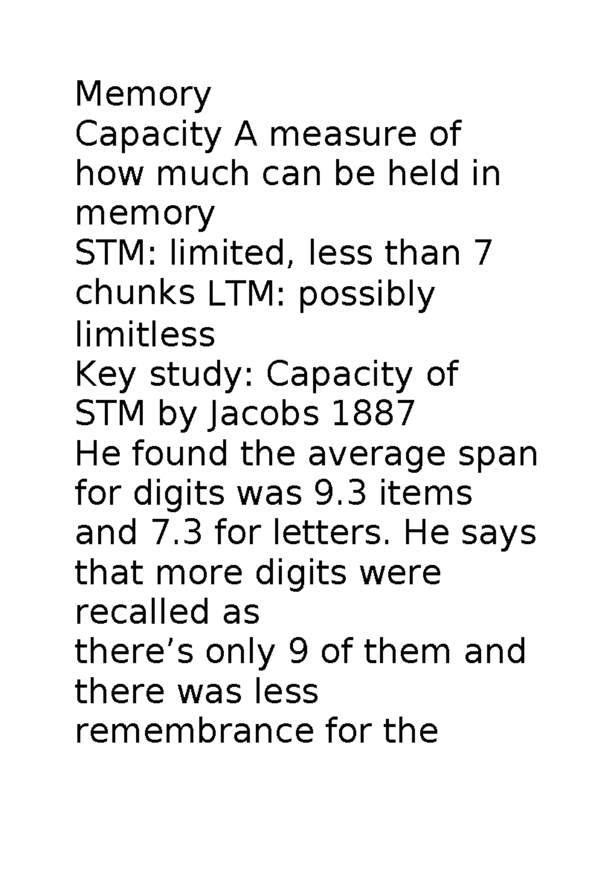 Memory - Memory Capacity A measure of how much can be held in memory ...