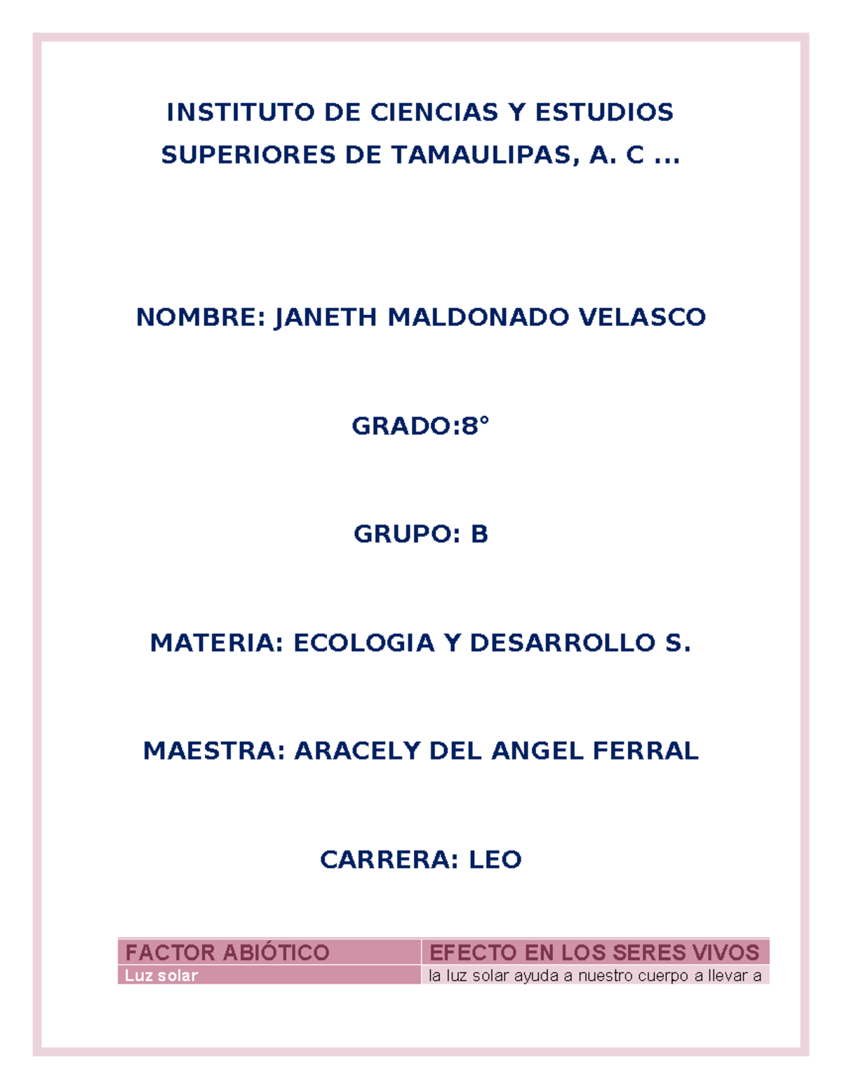 Ecologia Tarea 3 - INSTITUTO DE CIENCIAS Y ESTUDIOS SUPERIORES DE ...
